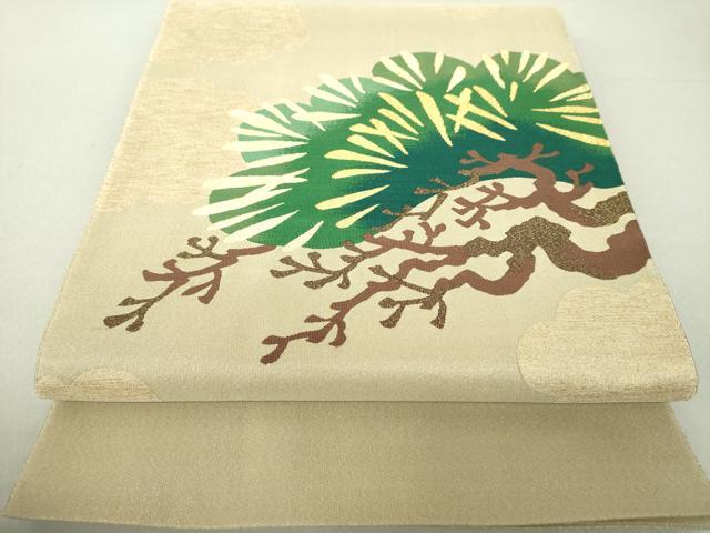 平和屋着物●爪掻き本綴れ　太鼓柄袋帯　雲取り松文　金糸　正絹　逸品　DAAV6326ps