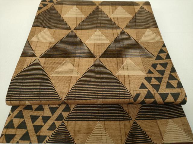 平和屋着物●両面　全通柄袋帯　紬地　柿しぶ染　鱗文様　正絹　逸品　DAAV6346ps