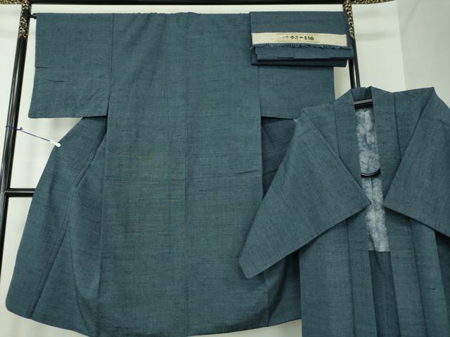 平和屋着物●男性　六條　ゆきやま紬　アンサンブル　濃鉄御納戸色　証紙付き　正絹　逸品　DAAV6408ps
