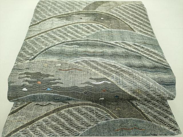 平和屋着物▽六通柄袋帯　スリーシーズン帯　春　夏　秋　櫛織り　青海波　金銀糸　正絹　逸品　DAAV6424ps