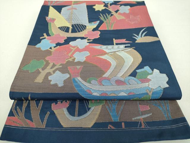 平和屋着物●六通柄袋帯　南蛮船　枝花文　金糸　正絹　逸品　DAAV6432ps