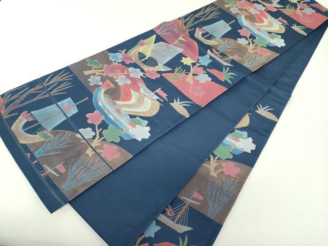 平和屋着物●六通柄袋帯　南蛮船　枝花文　金糸　正絹　逸品　DAAV6432ps 平和屋着物○六通柄袋帯 南蛮船 枝花文 金糸 正絹 逸品