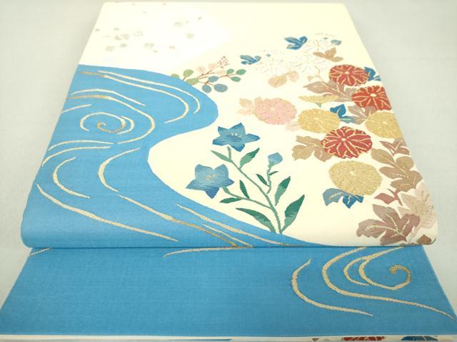 平和屋着物●綴れ　太鼓柄袋帯　流水秋草文　金銀糸　正絹　逸品　DAAV6447ps