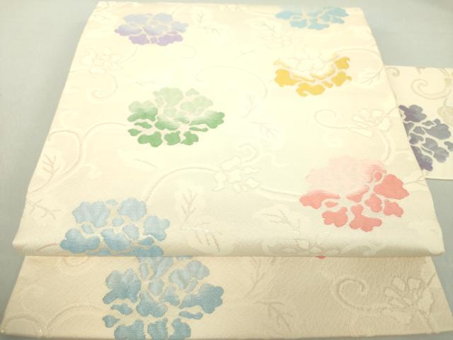 平和屋着物●九寸名古屋帯　牡丹唐草　ラメ糸　正絹　逸品　DAAV6454ps