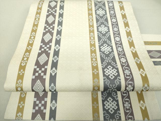 平和屋着物●九寸名古屋帯　花菱間道　正絹　逸品　未使用　DAAV6459ps