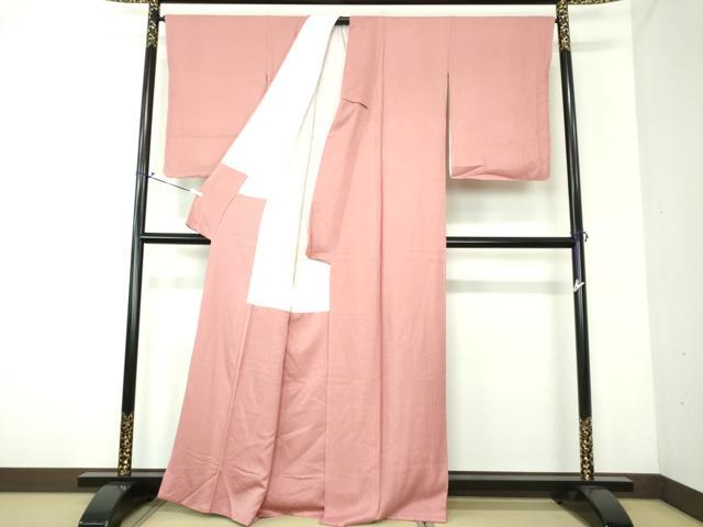 平和屋着物○上質な色無地 花唐草地紋 蘇芳香色 正絹 逸品