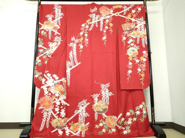 平和屋着物●豪華振袖　駒刺繍　雪輪地紙花文　金彩　正絹　逸品　DAAV6516ps