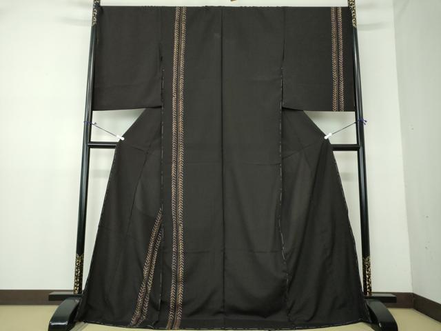 平和屋着物●訪問着　変わり間道　黒地　紬縮緬　金彩　仮絵羽　正絹　逸品　未使用　DAAV6533ps