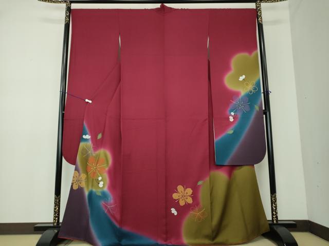 平和屋着物●豪華振袖　総刺繍　舞花文　暈し染め　金糸　正絹　逸品　DAAV6550ps