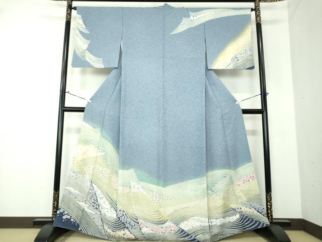 平和屋着物●中国三大刺繍　相良刺繍　訪問着　おぼろ染め　襲絞り　流水花文　金糸　銀通し地　正絹　逸品　DAAV6551ps