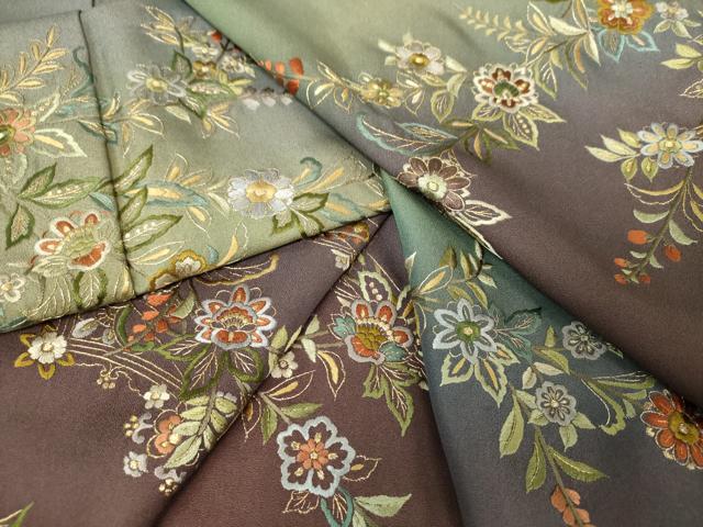 平和屋着物●訪問着　総刺繍　洋花文　暈し染め　金糸　正絹　逸品　DAAV6558ps