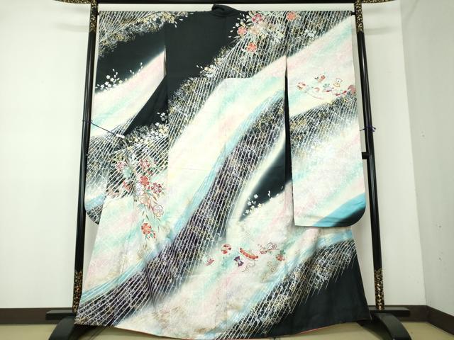 平和屋着物●世界的ファッションデザイナー 山本寛斎 kansaiブランド 振袖 枝垂れ桜 宝尽くし 暈し染め 金銀彩 正絹 逸品 DAAV6590ps