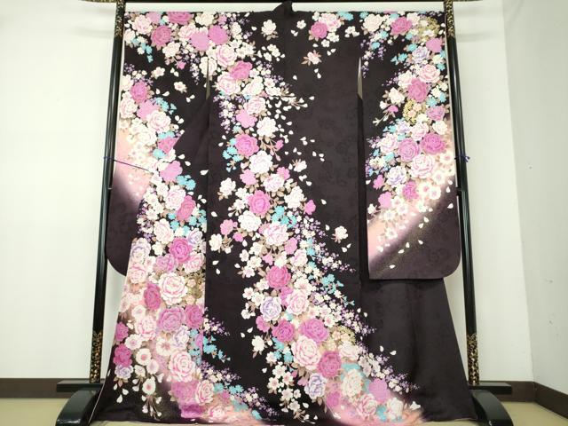 平和屋着物●極上　振袖　刺繍　ラインストーン　舞花文　暈し染め　金銀彩　正絹　逸品　DAAV6607ps