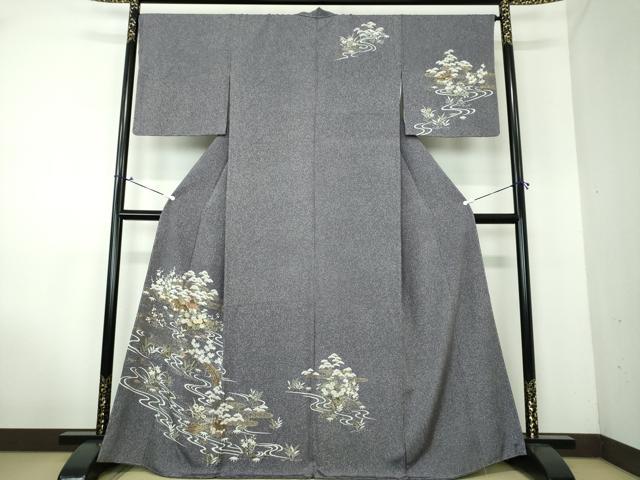 平和屋着物●訪問着　駒刺繍　渡橋風景花文　たたき染め　金彩　正絹　逸品　未使用　DAAV6647ps