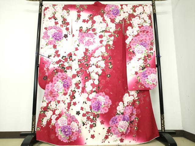 平和屋着物●豪華振袖　刺繍　枝垂れ桜　吉祥花丸文　暈し染め　金彩　正絹　逸品　DAAV6673ps