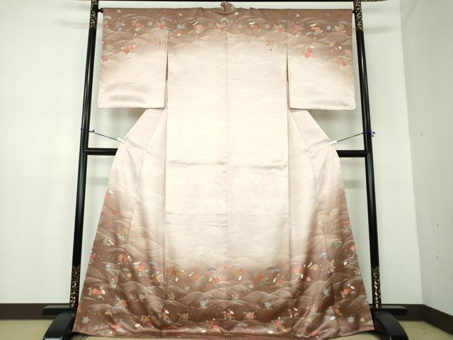 平和屋着物●訪問着　駒刺繍　流水吉祥花文　暈し染め　金彩　正絹　逸品　未使用　DAAV6686ps