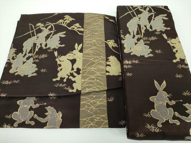 平和屋着物●つけ帯　唐織　鳥獣戯画　金糸　正絹　逸品　DAAV6722ps