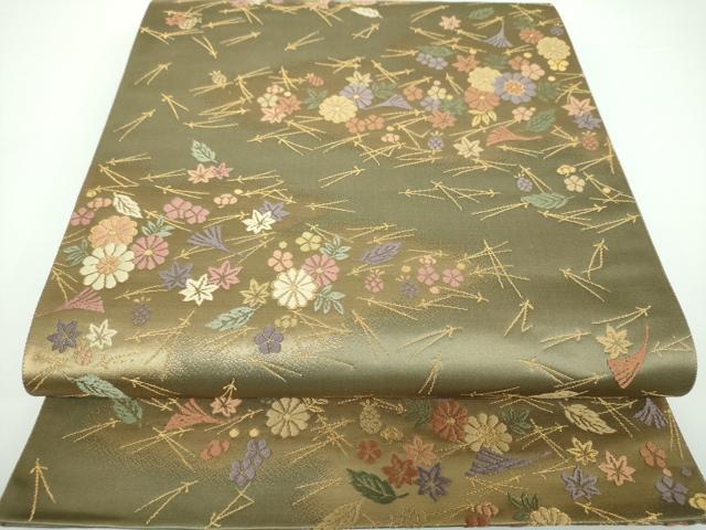 平和屋着物●六通柄袋帯　唐織　吹き寄せ花文　金糸　銀座越後屋扱い　正絹　逸品　DAAV6733ps