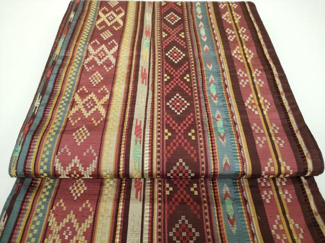 平和屋着物●六通柄袋帯　花織　変わり間道　DAAV6734ps