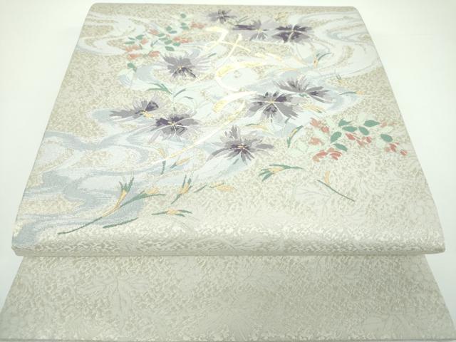 平和屋着物●太鼓柄袋帯　流水花文　みどり　金銀糸　正絹　逸品　DAAV6735ps