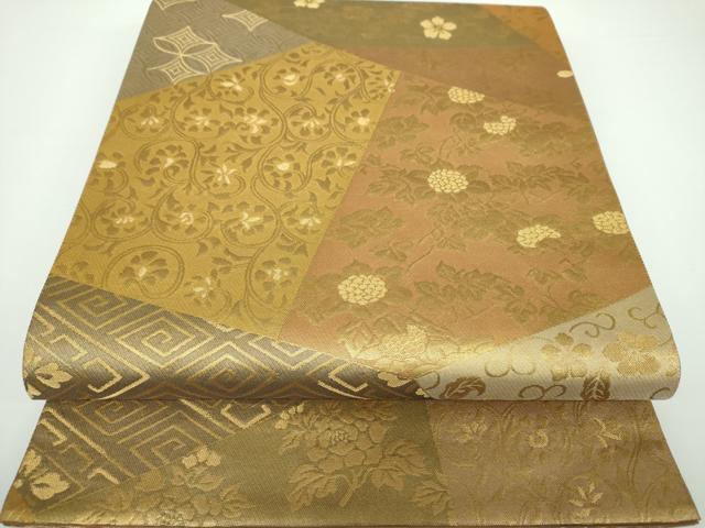 平和屋着物●西陣　紫紘謹製　山口伊太郎　六通柄袋帯　名物裂花文　笹蔓緞子　鈴乃屋扱い　正絹　逸品　DAAV6747ps