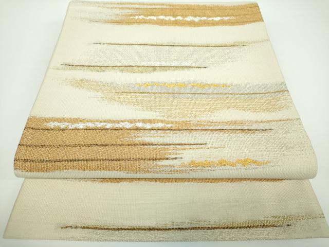 平和屋着物▽田中工芸織物　祥園謹製　六通柄袋帯　スリーシーズン帯　春　夏　秋　横段霞　金銀糸　正絹　逸品　未使用　DAAV6753ps