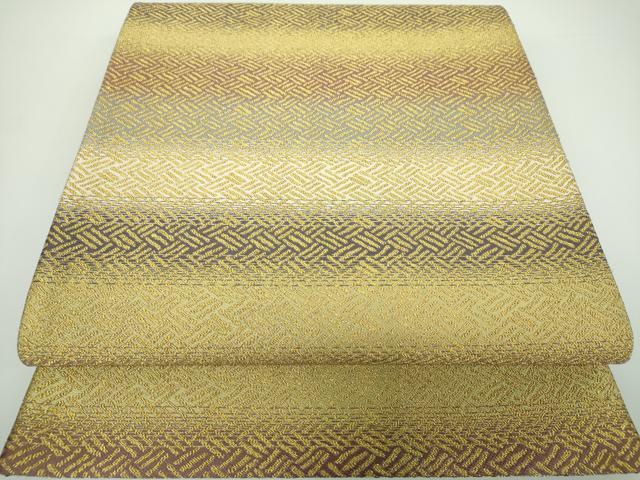 平和屋着物●田中工芸織物　祥園謹製　両面　全通柄袋帯　横段霞　金糸　正絹　逸品　DAAV6756ps