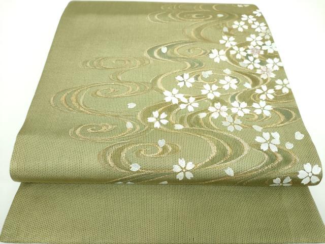 平和屋着物●琳派乃世界　灘昆年　世界的友禅作家　千地泰弘　太鼓柄袋帯　手描き　流水桜　金彩　正絹　逸品　DAAV6758ps