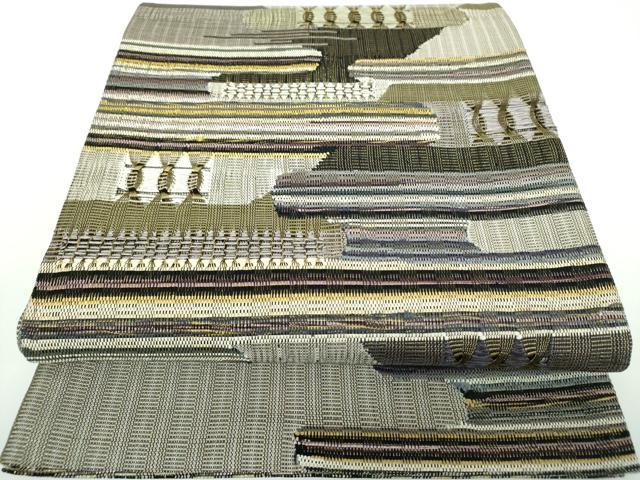 平和屋着物●太鼓柄袋帯　もじり織　横段文　金糸　正絹　逸品　DAAV6759ps