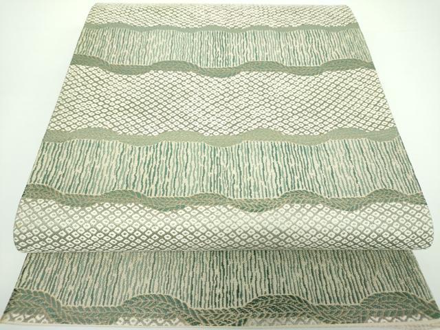 平和屋着物●六通柄袋帯　唐織　鹿の子横段文　金糸　正絹　逸品　未使用　DAAV6776ps
