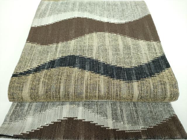 平和屋着物●六通柄袋帯　紬地　横段文　正絹　逸品　DAAV6777ps