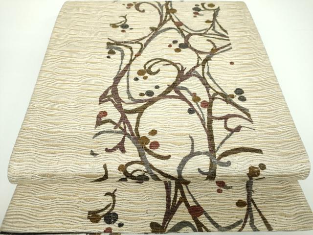 平和屋着物●全通柄袋帯　本泥染　唐草間道　金通し地　正絹　逸品　DAAV6779ps