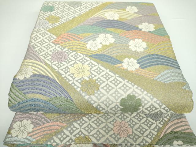 平和屋着物●六通柄袋帯　吉祥唐織　裂取青海文　金糸　正絹　逸品　DAAV6796ps