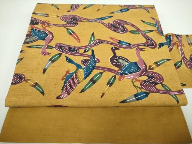 平和屋着物●九寸名古屋帯　紬地　型染　流水飛鳥文　正絹　逸品　DAAV6815ps