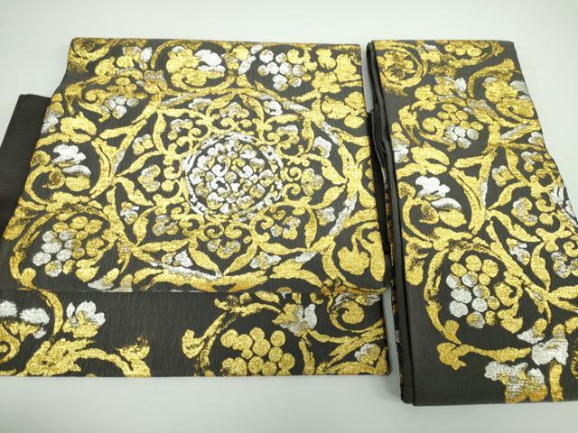 平和屋着物●田中工芸織物　祥園謹製　つけ帯　正倉院葡萄唐草文　正絹　逸品　未使用　DAAV6828ps