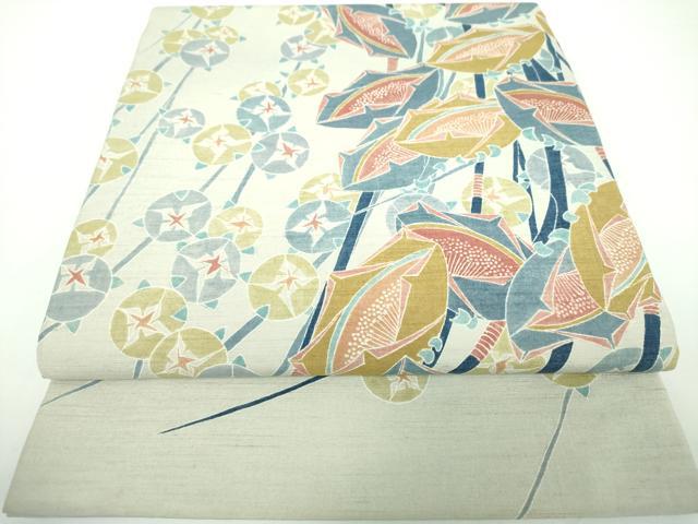 平和屋着物●九寸開き名古屋帯　紬地　作家物　枝花文　正絹　逸品　DAAV6838ps