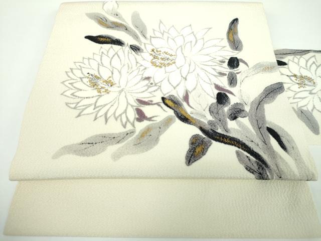 平和屋着物●京友禅作家　山科春宣　九寸名古屋帯　手描き　草花文　金彩　正絹　逸品　DAAV6843ps