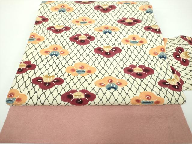 平和屋着物●九寸名古屋帯　型染　網目花文　正絹　逸品　DAAV6844ps