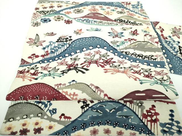平和屋着物●九寸名古屋帯　型染　遠山花文　正絹　逸品　DAAV6846ps