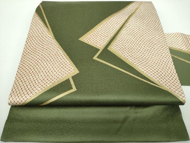 平和屋着物●九寸名古屋帯　鹿の子色紙重ね　金彩　銀通し地　正絹　逸品　DAAV6848ps