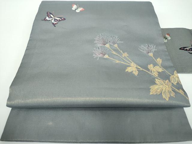 平和屋着物●九寸名古屋帯　唐織　舞蝶花文　金糸　正絹　逸品　DAAV6851ps