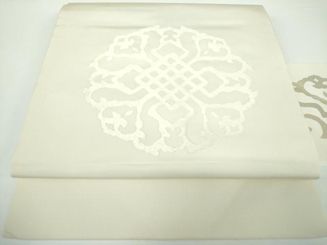 平和屋着物●塩瀬　九寸名古屋帯　刺繍　花丸文　正絹　逸品　DAAV6852ps