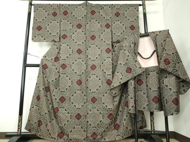 平和屋着物●アンティーク　大正ロマン　本場大島紬　龍郷絣　アンサンブル　花菱文　正絹　逸品　DAAV6863ps