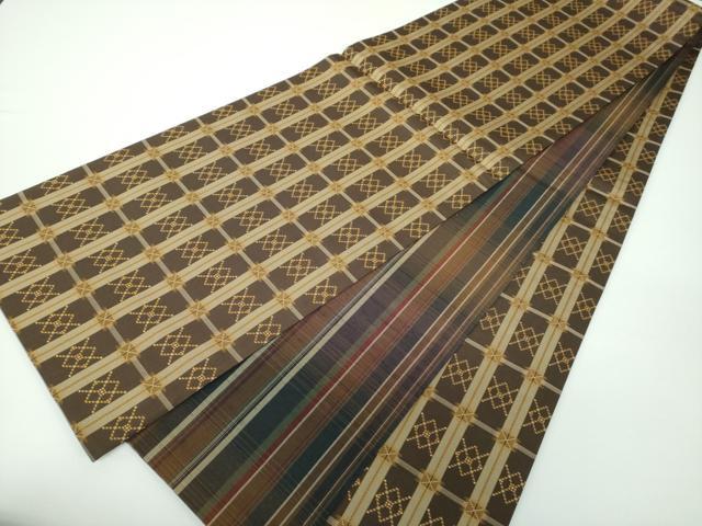 平和屋着物●両面　全通柄袋帯　花織　吉野間道　正絹　逸品　未使用　DAAV6874ps