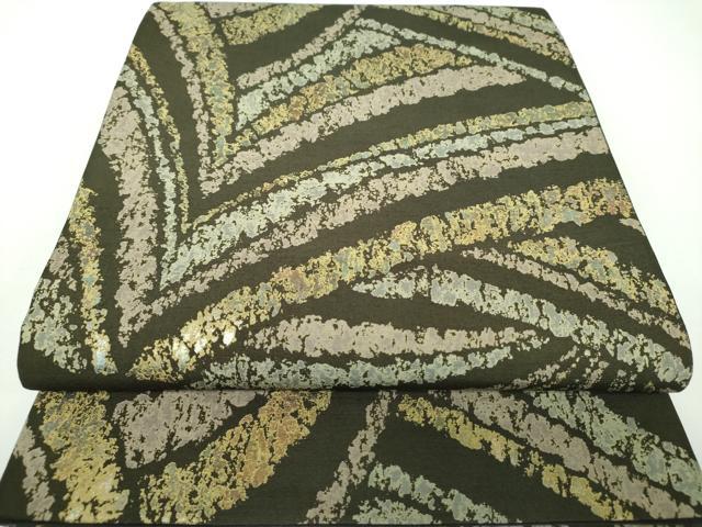 平和屋着物●全通柄袋帯　紬地　抽象文様　金彩　正絹　逸品　未使用　DAAV6875ps