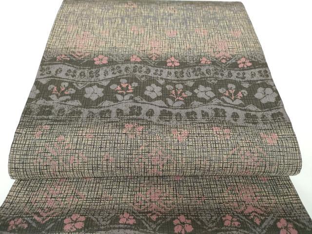 平和屋着物●両面　全通柄袋帯　横団花菱文　正絹　逸品　DAAV6880ps