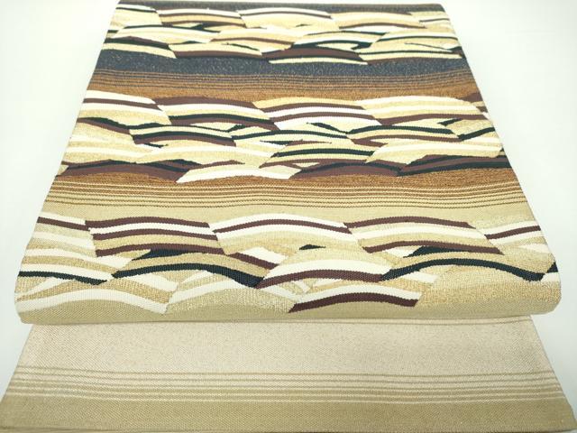 平和屋着物●ひなや工房　くむ・あむ・おる　伊豆蔵明彦　太鼓柄袋帯　横段文　金糸　正絹　逸品　DAAV6887ps