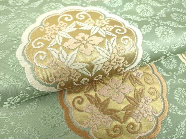 平和屋着物●六通柄袋帯　唐織　有職文様　小葵笹花菱文　金糸　正絹　逸品　DAAV6890ps 平和屋着物○六通柄袋帯 唐織 有職文様 小葵笹花菱文