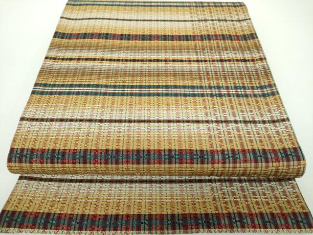 平和屋着物●両面　全通柄袋帯　花織　横段文　正絹　逸品　未使用　DAAV6897ps