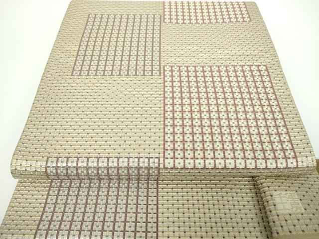 平和屋着物●1897年創業　名門岡野　本場筑前博多織　千年工房　六通柄袋帯　変わり格子　銀糸　反端付き　正絹　逸品　DAAV6905ps